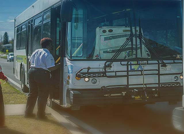 People getting on a bus